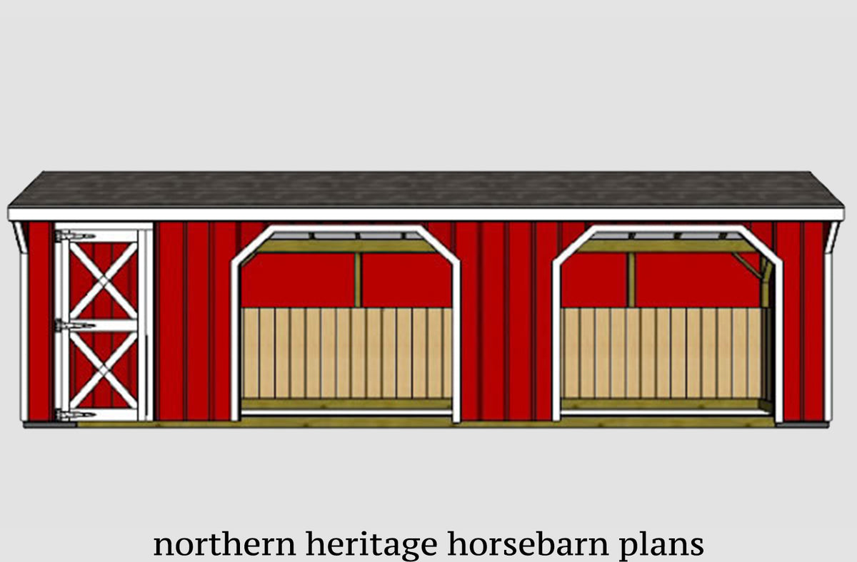 12x30 Run in/loafing Horse Barn Plan with added tack room bonus (2-12x ...