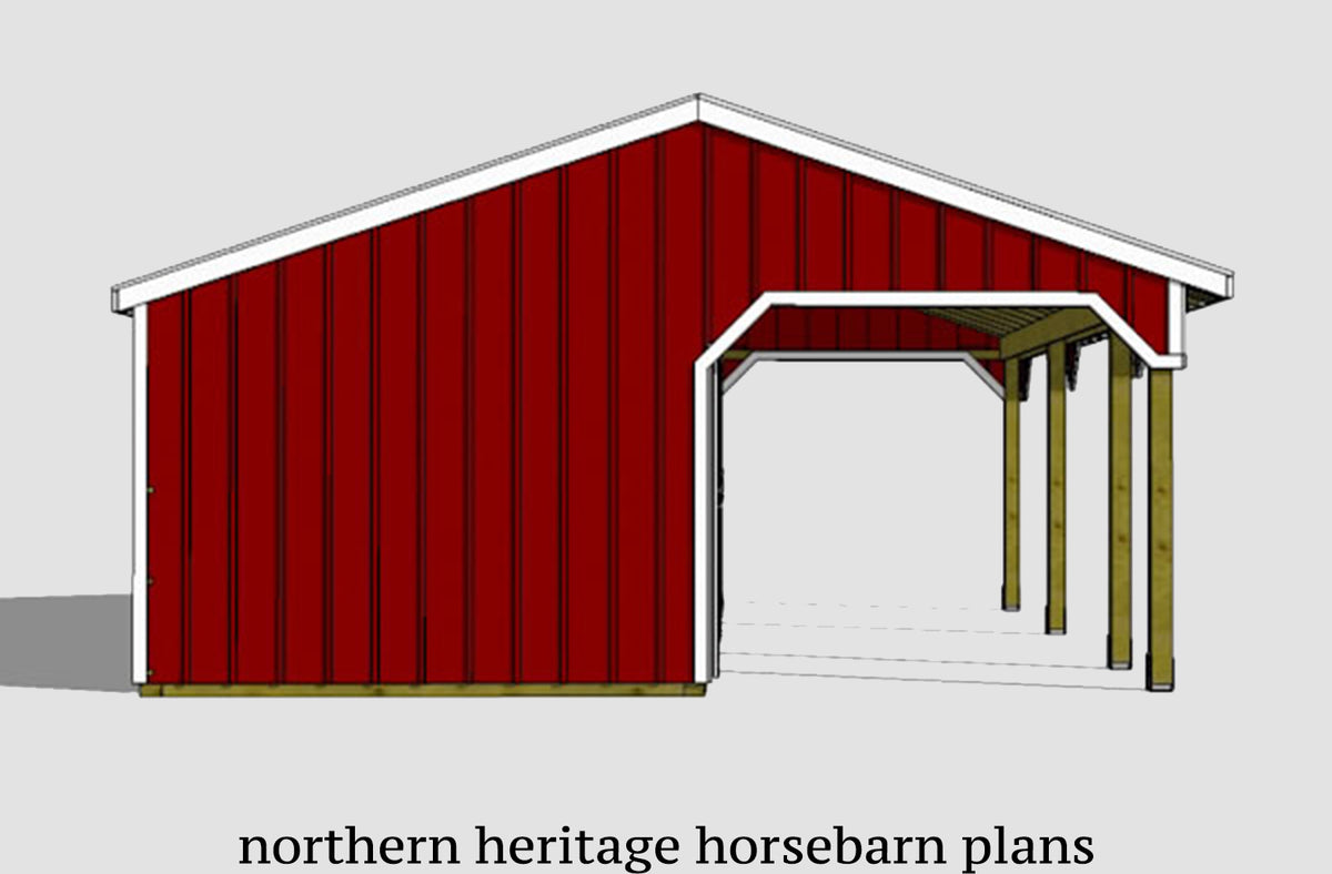 22x30-HBLTTR Lean to Horse Barn Plan with added bonus tack room- 2 sta ...