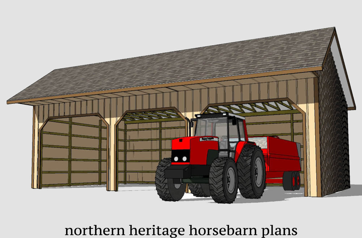 24x40 Run in/loafing Horse Barn Plan – Northern Heritage Horsebarn Plans